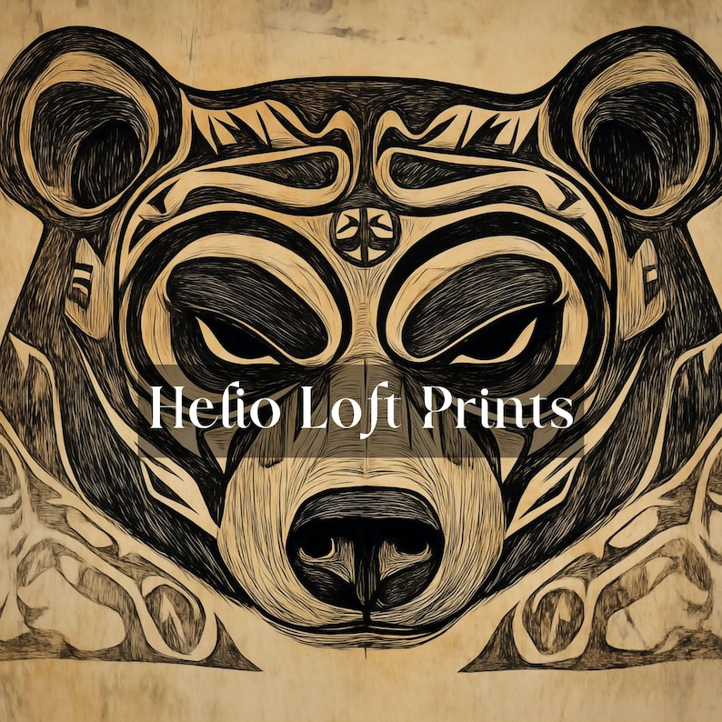 Native American Bear Formline Art Print, Tribal Style Bear Face Wall ...
