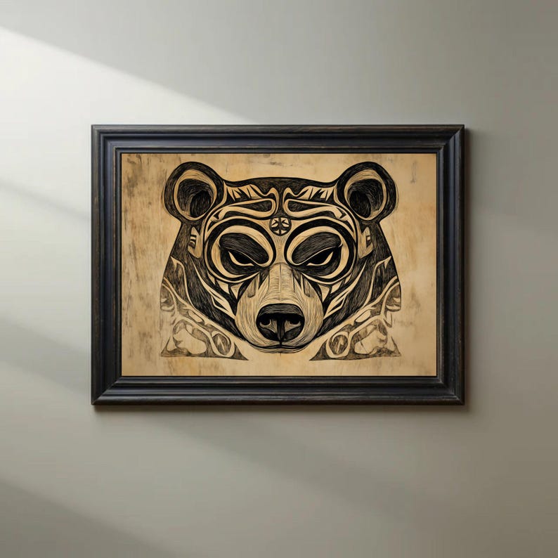 Native American Bear Formline Art Print, Tribal Style Bear Face Wall ...