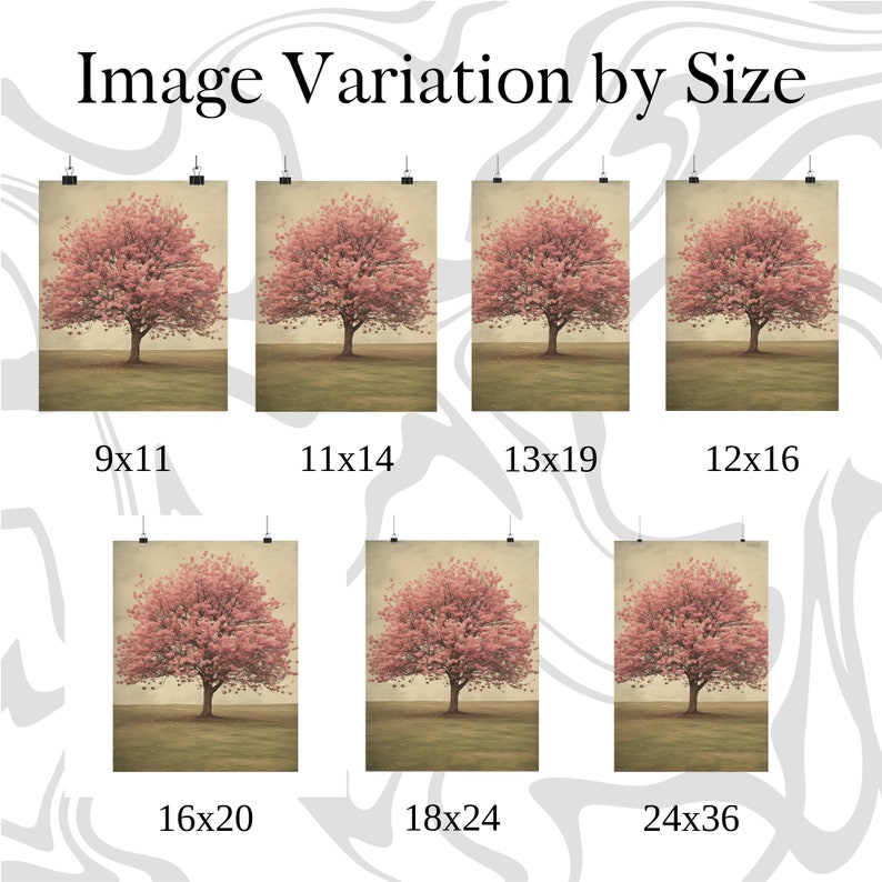 Cherry Blossom Tree Art Print, Pink Flowering Tree Wall Decor, Muted ...