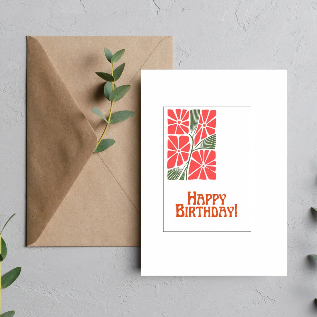 Matisse Style Birthday Greeting or Invitation Card, Folded Size 5x7 ...