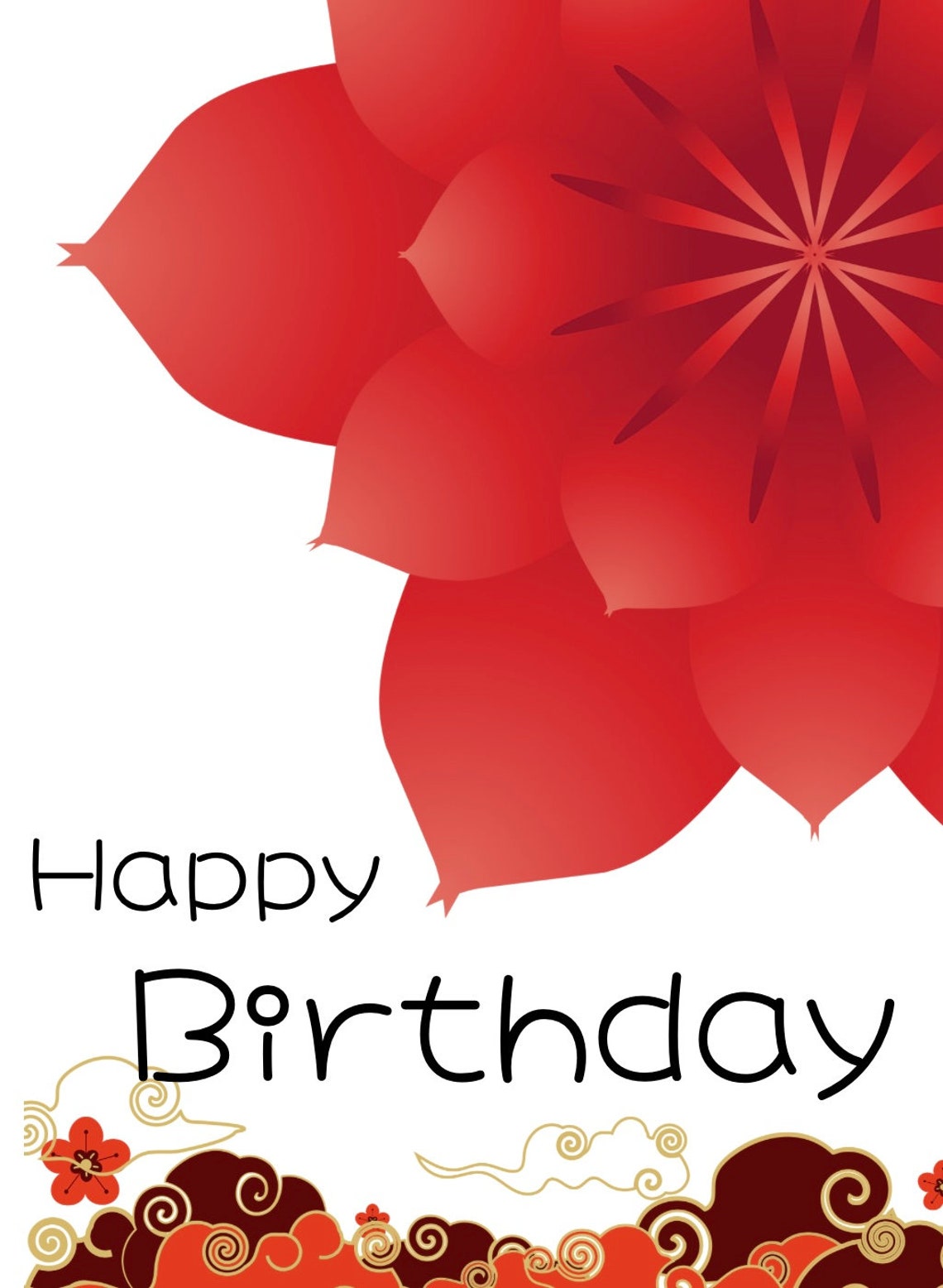 Red Flower Happy Birthday Card, Folded Size 5x7, Digital Download ...