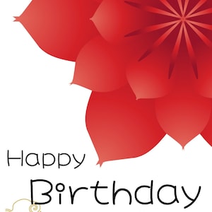 Red Flower Happy Birthday Card, Folded Size 5x7, Digital Download ...