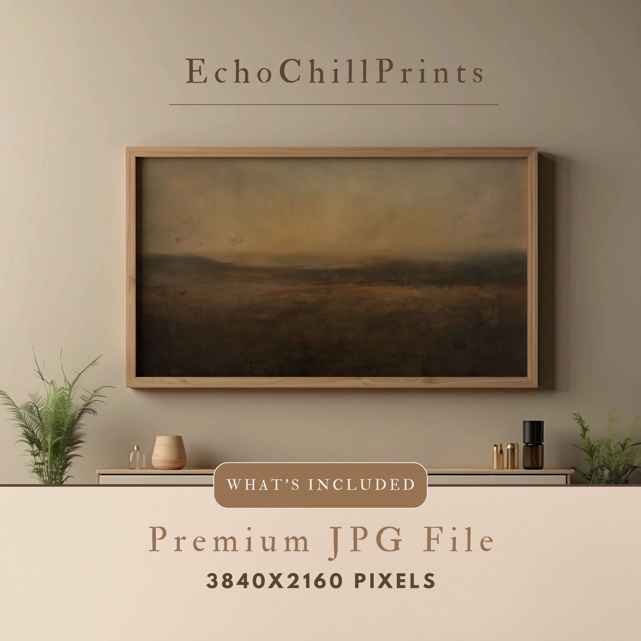 Modern Abstract Frame TV Art, Vintage Classic Moody Landscape Painting ...