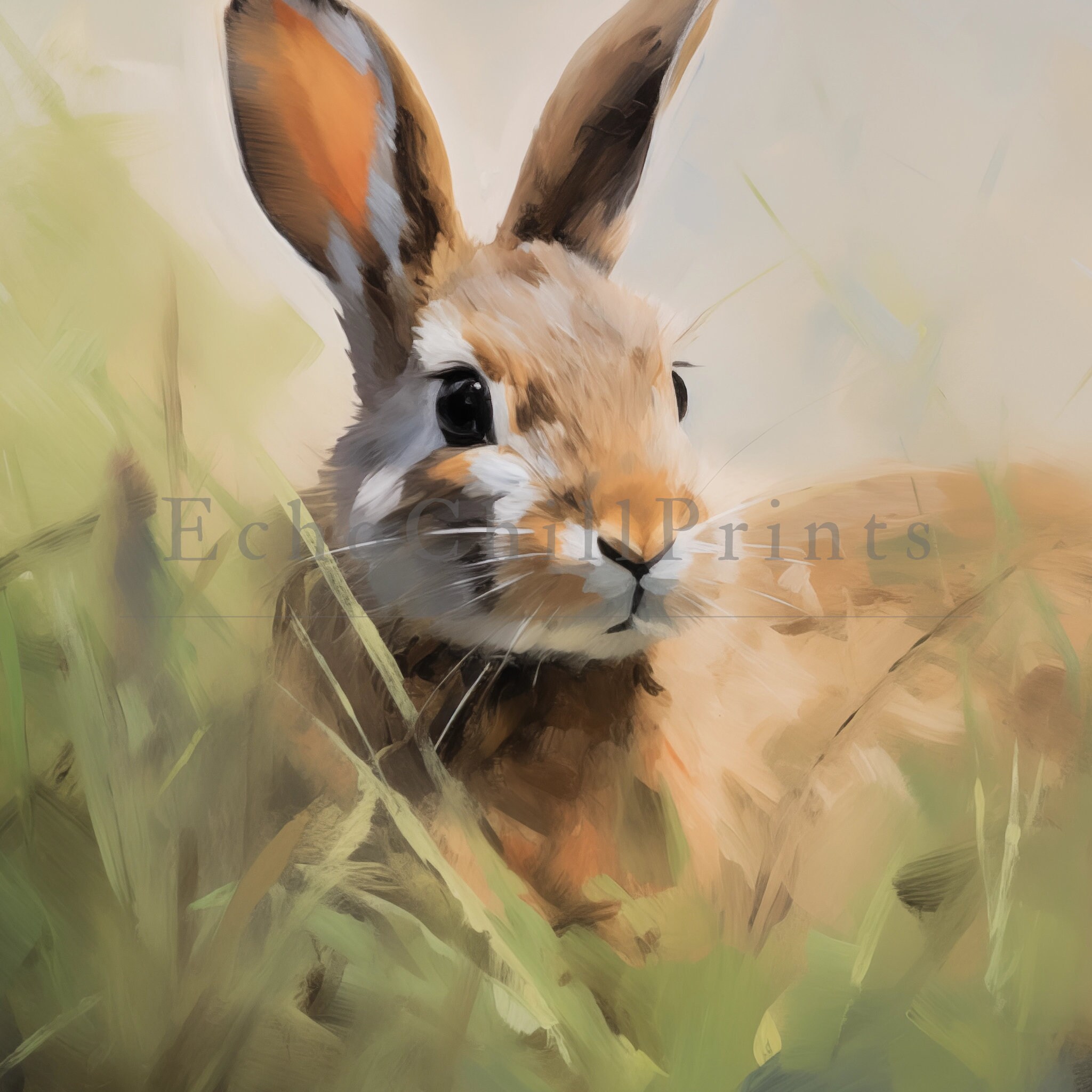 Vintage Easter Bunny Frame Tv Art, Neutral Bunny Oil Painting, Rabbit ...