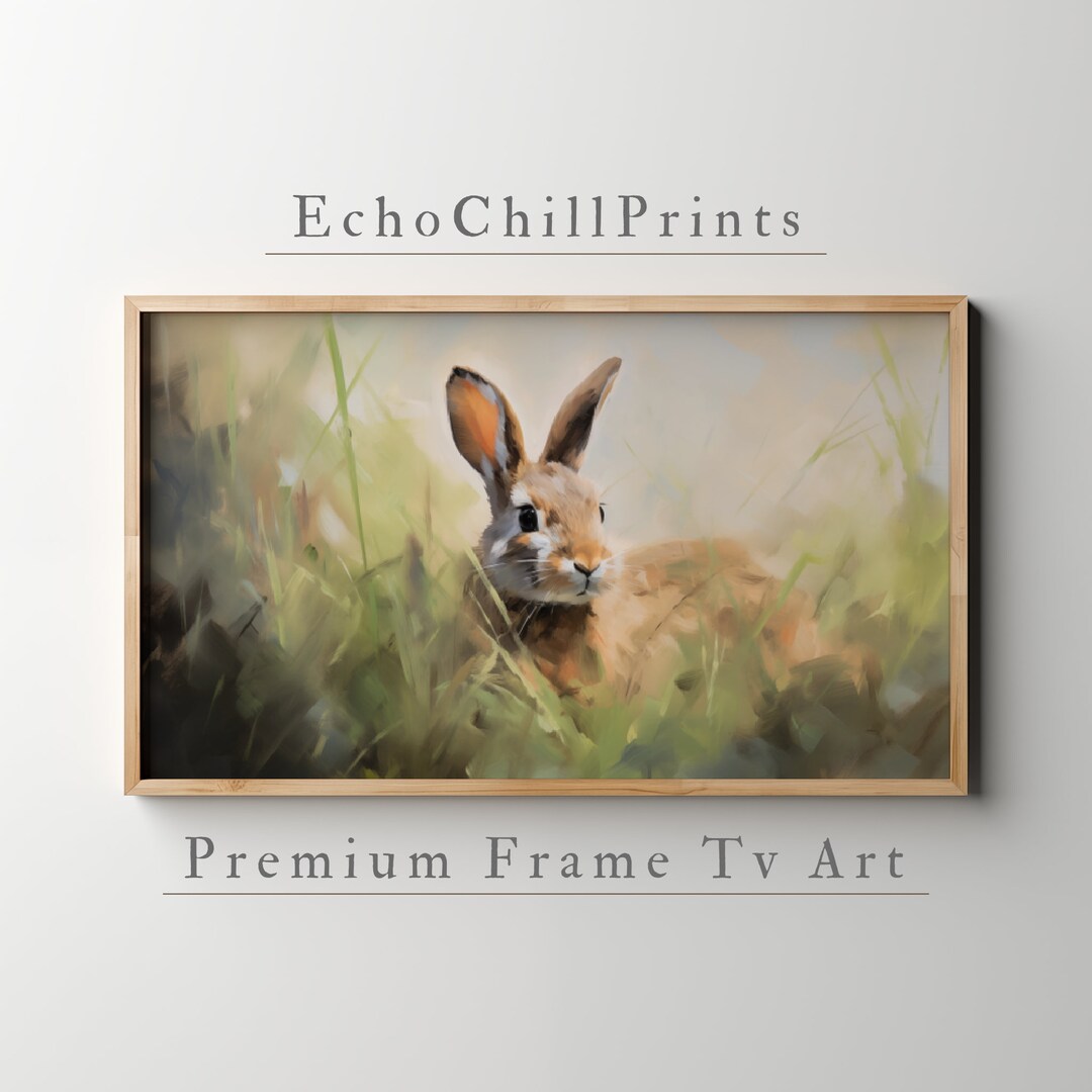 Vintage Easter Bunny Frame Tv Art, Neutral Bunny Oil Painting, Rabbit ...