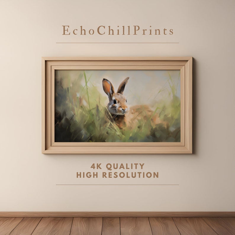 Vintage Easter Bunny Frame Tv Art, Neutral Bunny Oil Painting, Rabbit ...