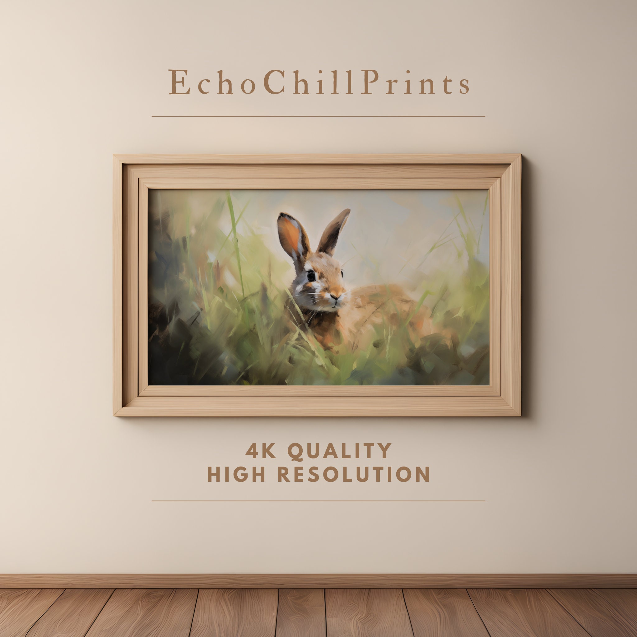 Vintage Easter Bunny Frame Tv Art, Neutral Bunny Oil Painting, Rabbit ...