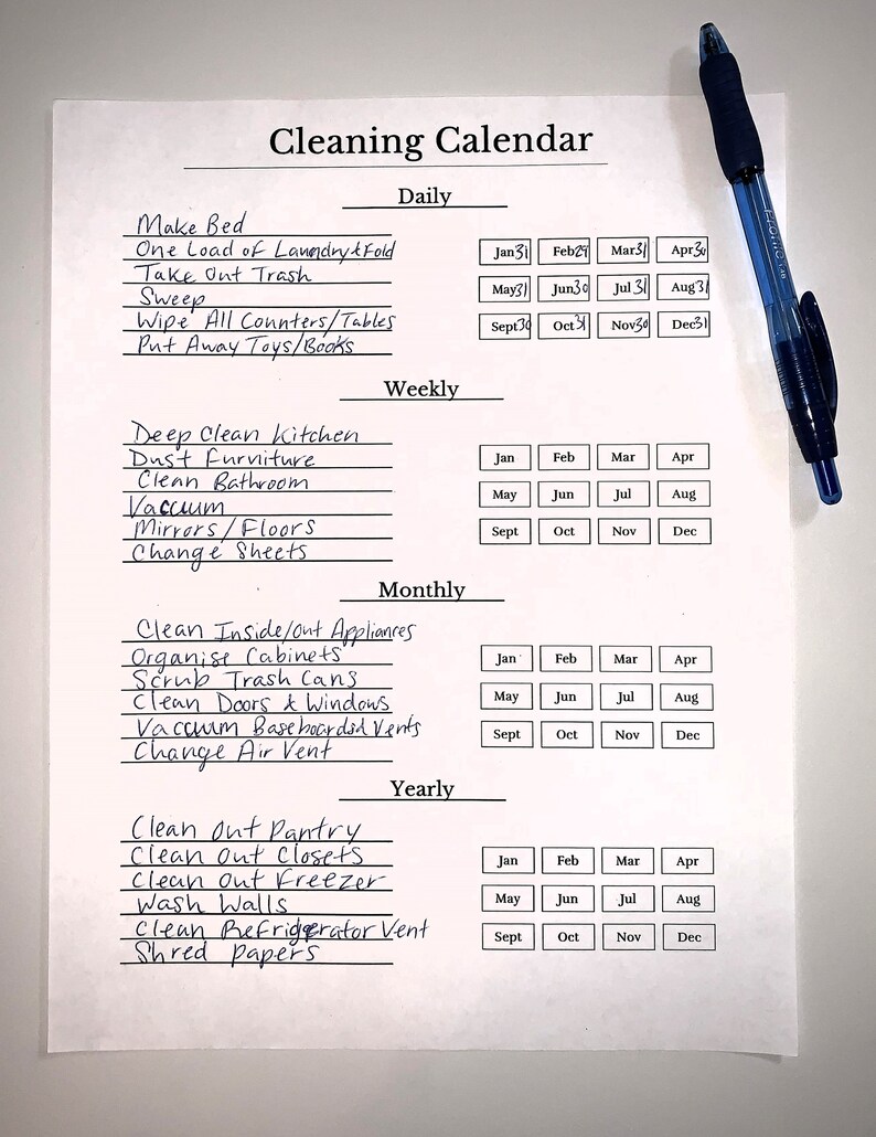 Printable Cleaning Calendar - Standard Size (8.5in X 11in) - ADHD ...