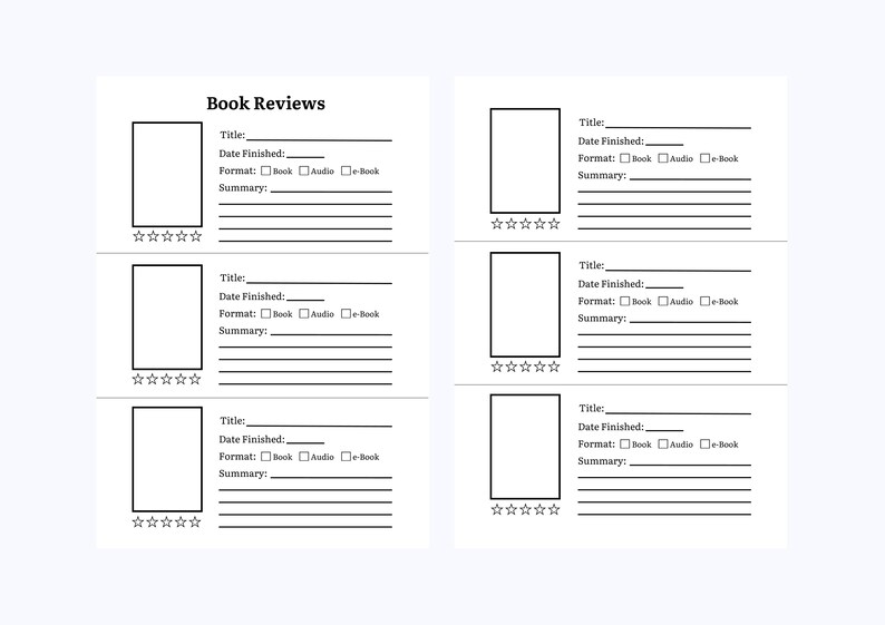 Printable Planner Template - Book Review - A5 - ADHD Friendly - Etsy