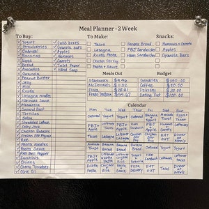 Printable Planner Template 2 Week Meal Planner Standard Size 8.5in by ...