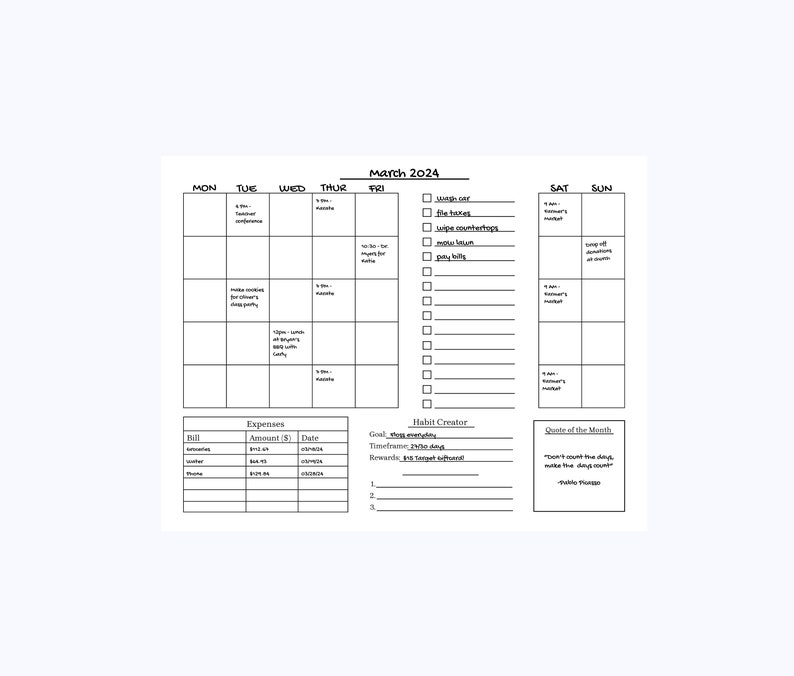 Printable Planner Template - Split Monthly View (11in by 8.5in) - ADHD ...