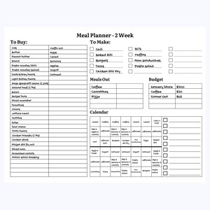 Printable Planner Template 2 Week Meal Planner Standard Size 8.5in by ...