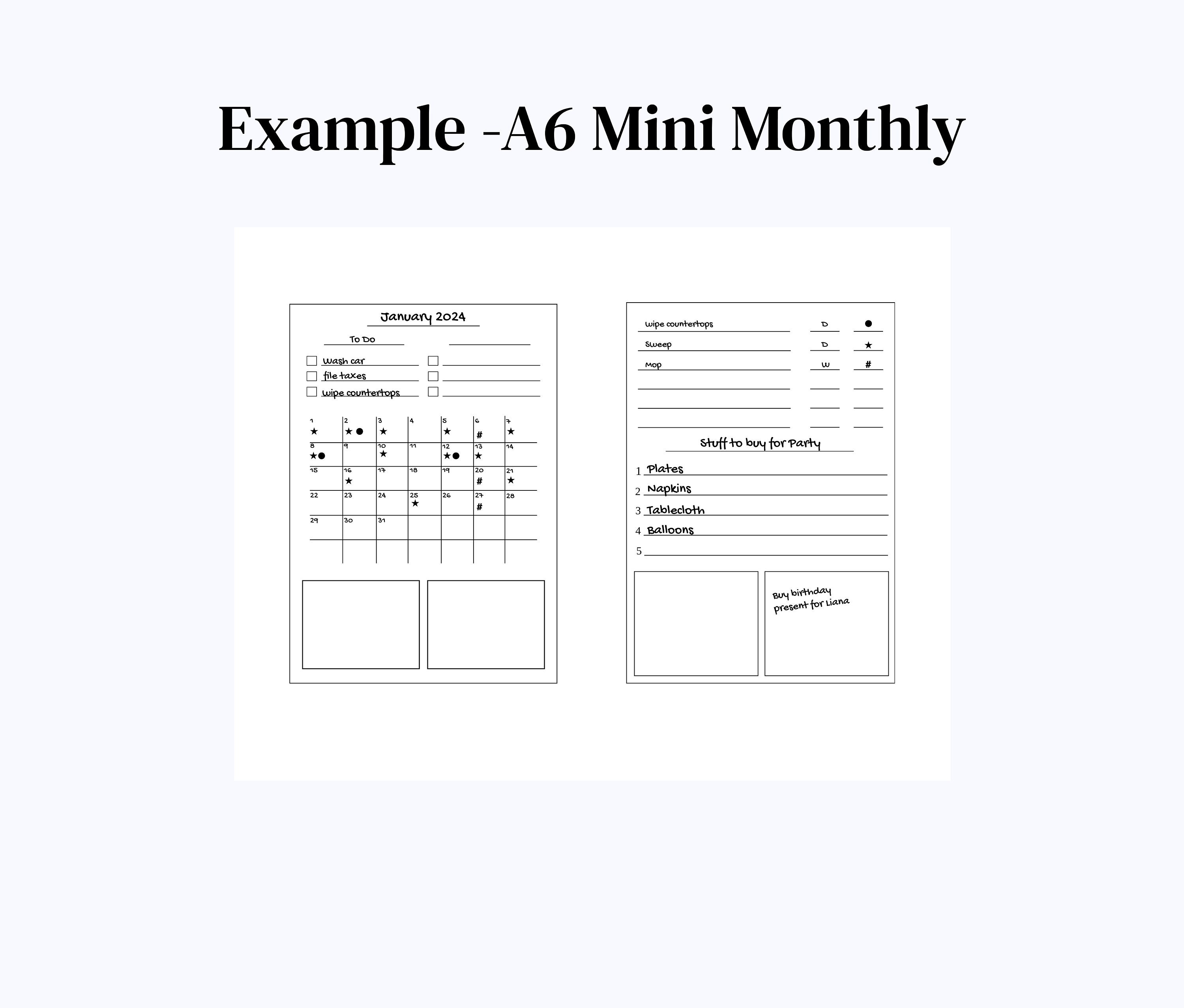 Printable Planner A6 Mini Monthly Grid on 8.5inx11in Fill in the Blank ...