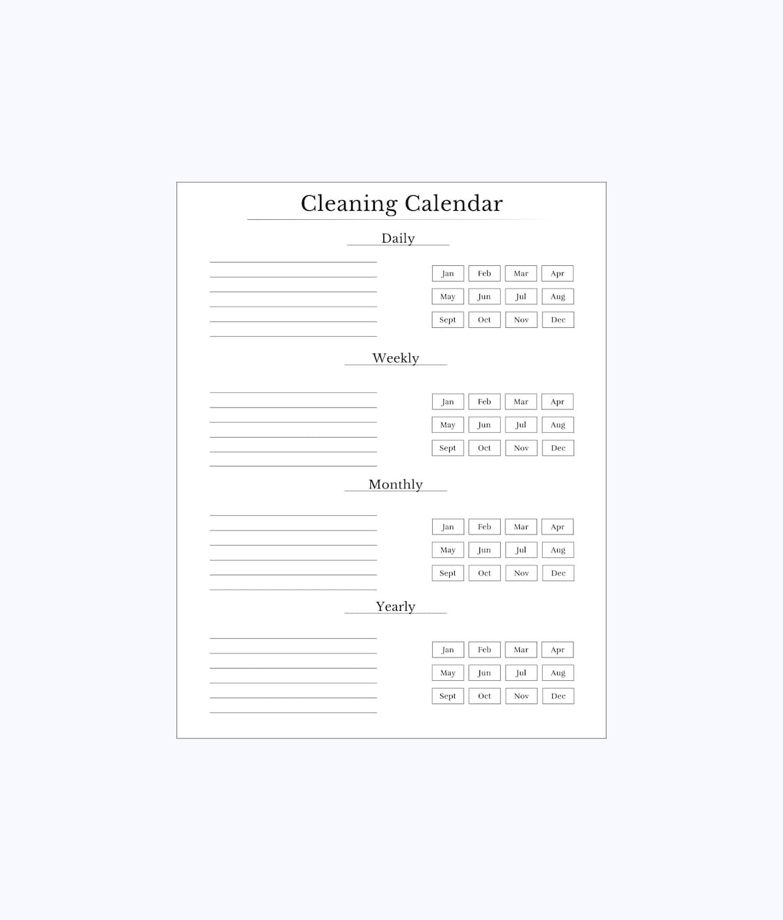Printable Cleaning Calendar - Standard Size (8.5in X 11in) - ADHD ...