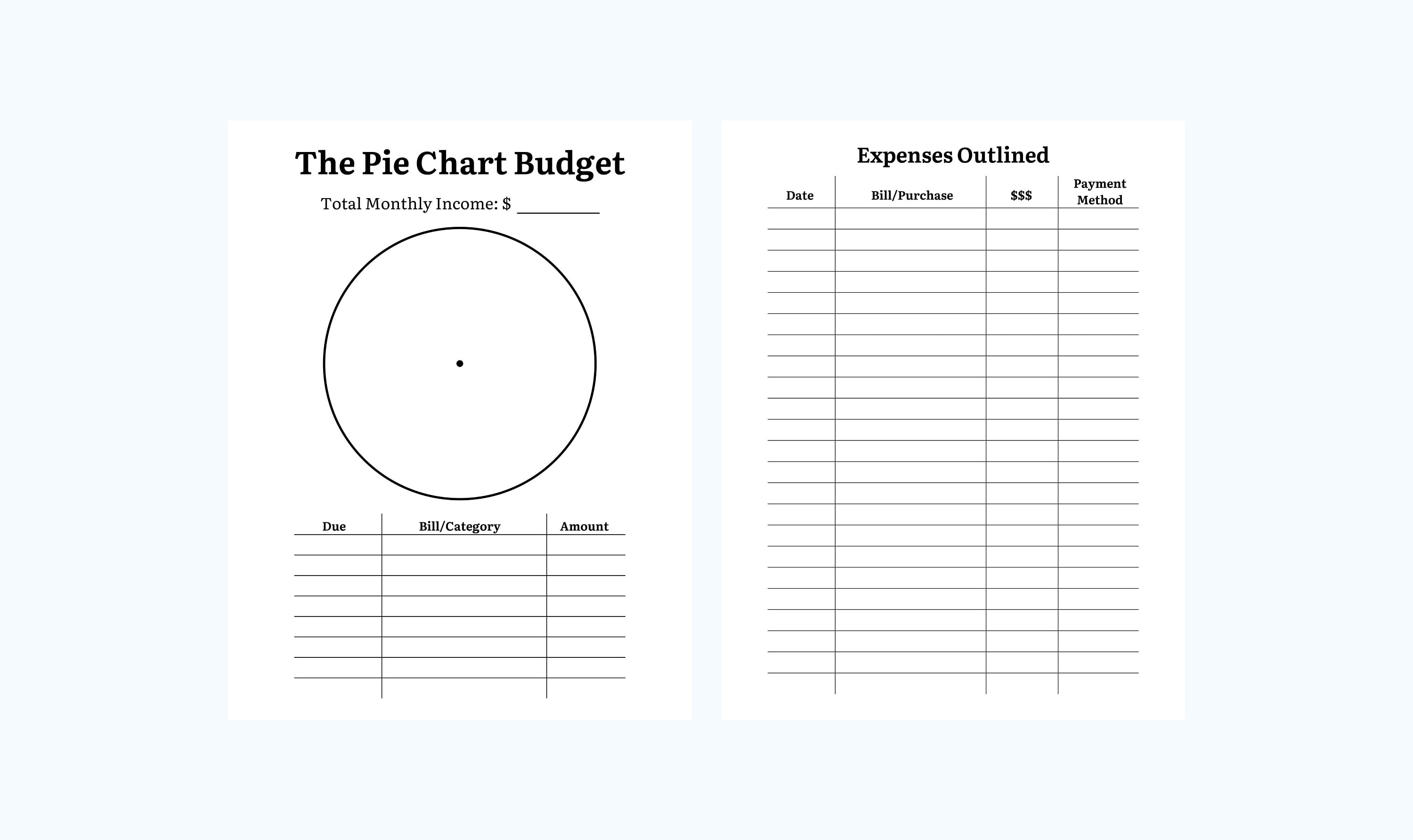 Printable Planner Template - the Pie Chart Budget - 8.5in by 11in ...
