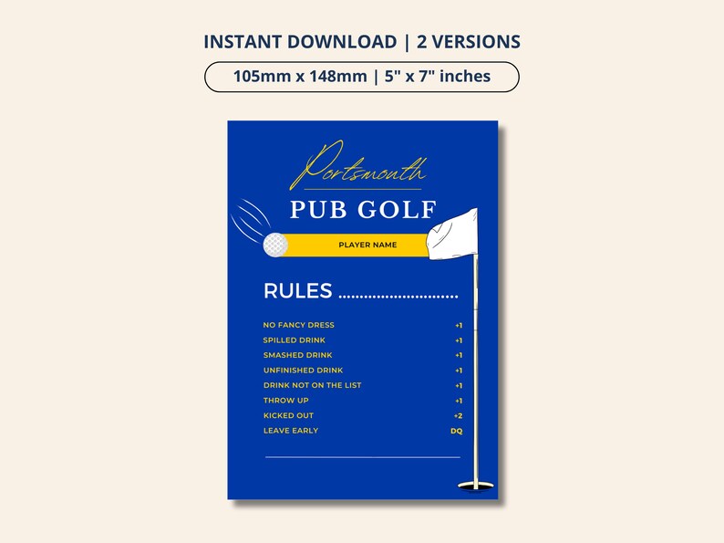 Portsmouth Pub Golf Scorecard | Editable Canva Template | Printable Pub ...