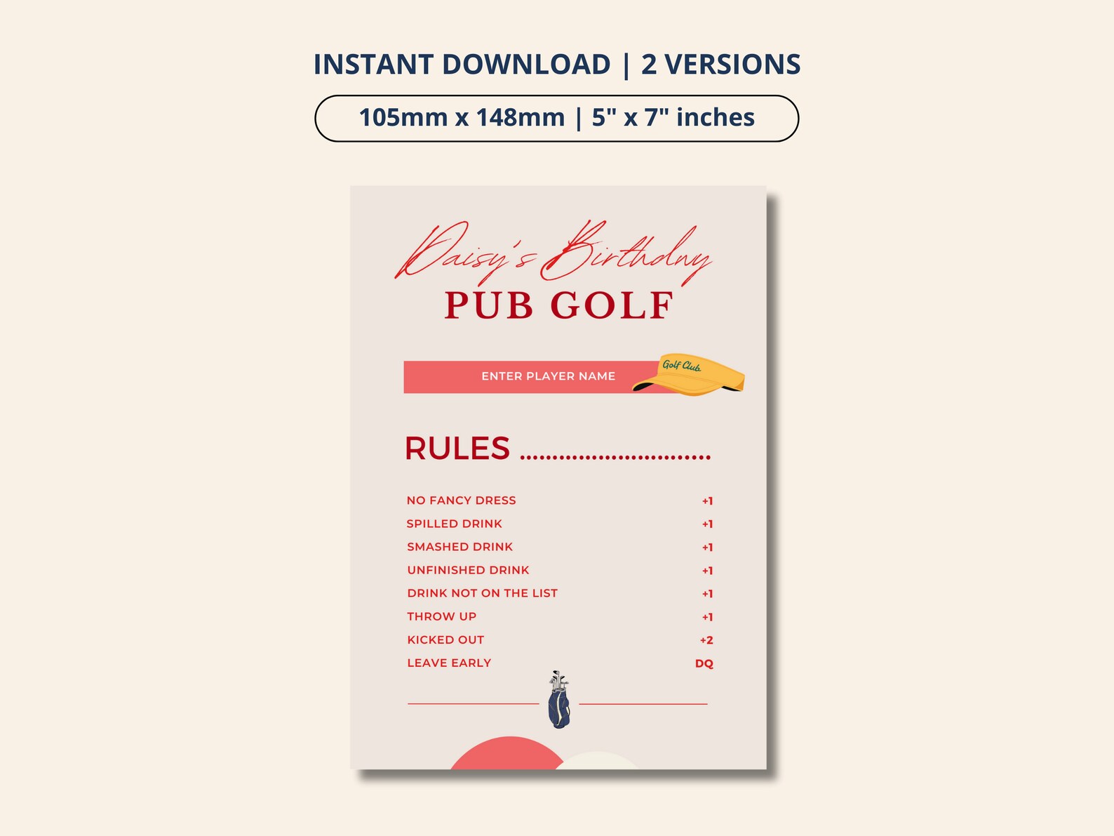 Birthday Pub Golf Scorecard | Editable Canva Template | Printable Pub ...