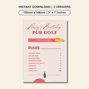 Birthday Pub Golf Scorecard | Editable Canva Template | Printable Pub ...