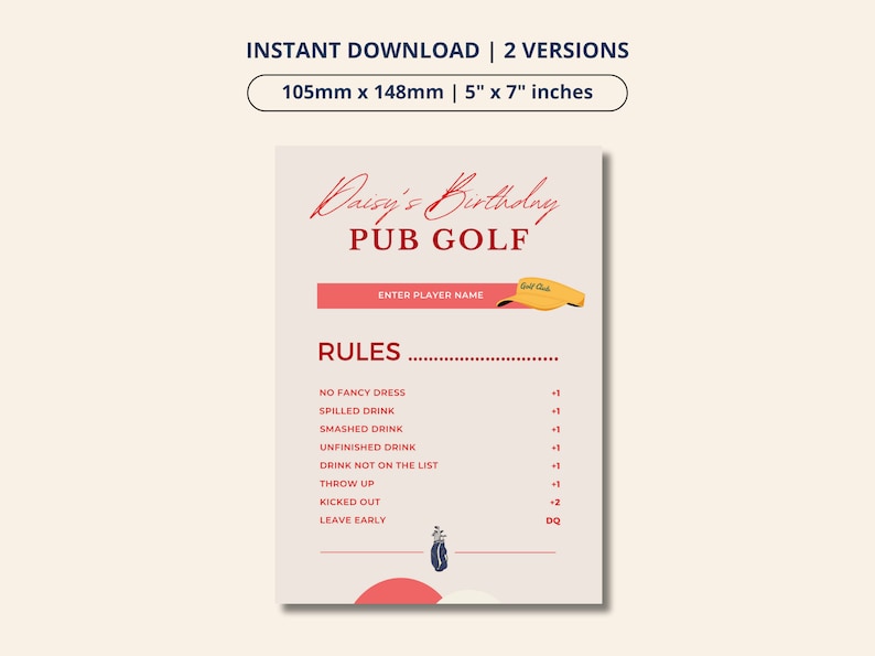 Birthday Pub Golf Scorecard | Editable Canva Template | Printable Pub ...