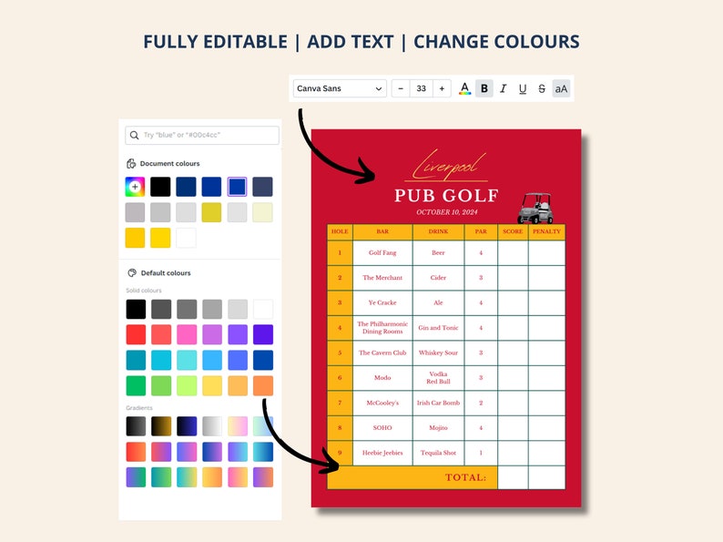 Liverpool Pub Golf Scorecard | Editable Canva Templates | Printable Pub ...
