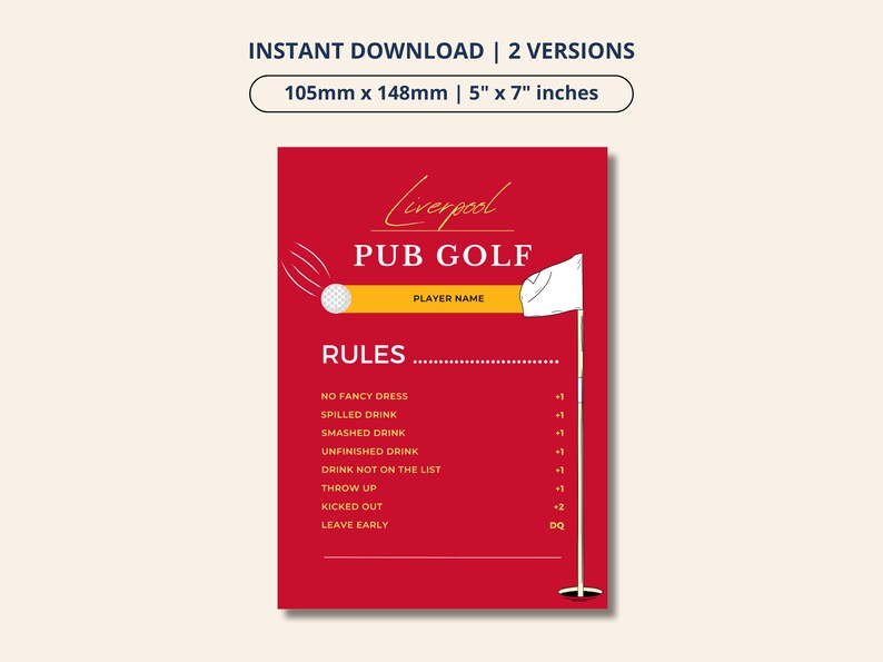 Liverpool Pub Golf Scorecard | Editable Canva Templates | Printable Pub ...