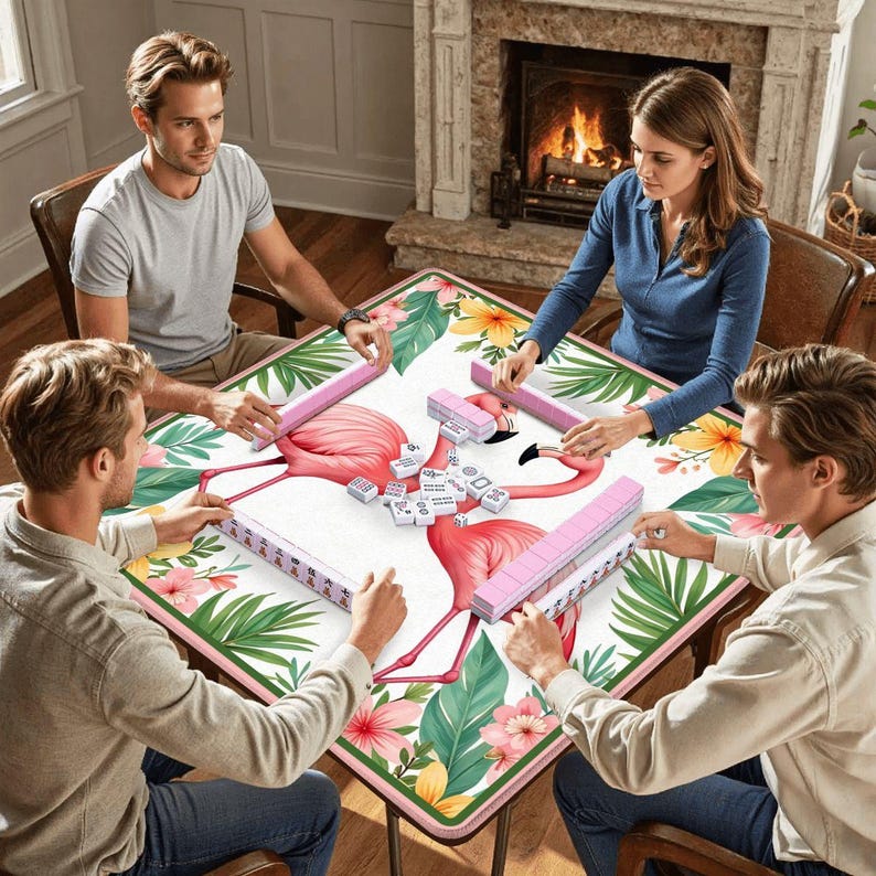 Mahjong Mat – Pink Flamingo Mahjong Mat for American Mahjong – Tropical ...
