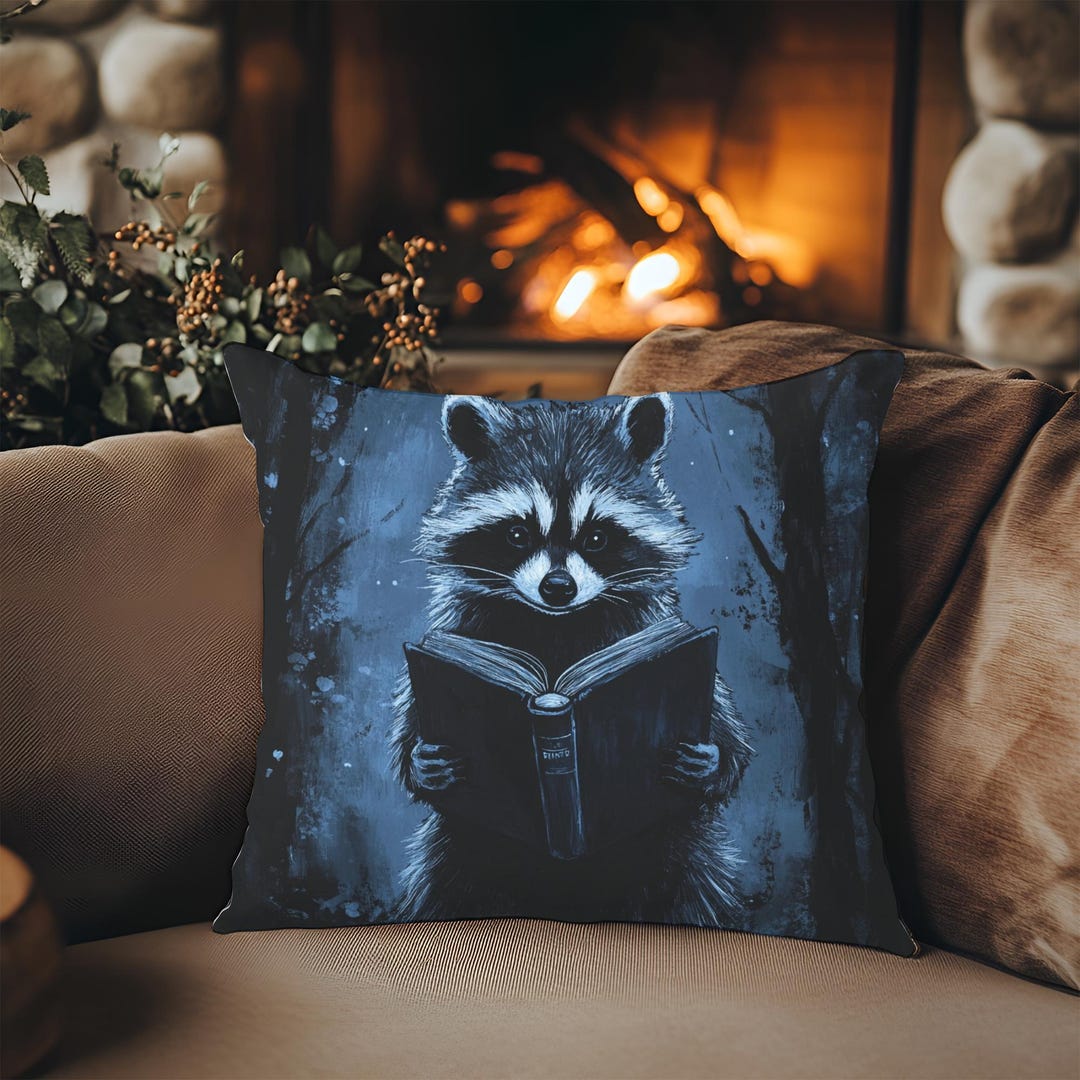 Dark Night Reader Bookish Merch Raccoon Pillow,book Lover Gift,book ...