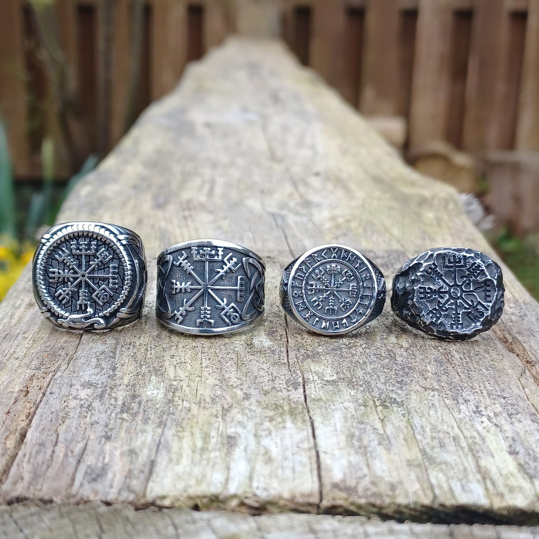 Viking Compass Rings Men's Stainless Steel Vegvisir Norse Celtic Bands - Etsy