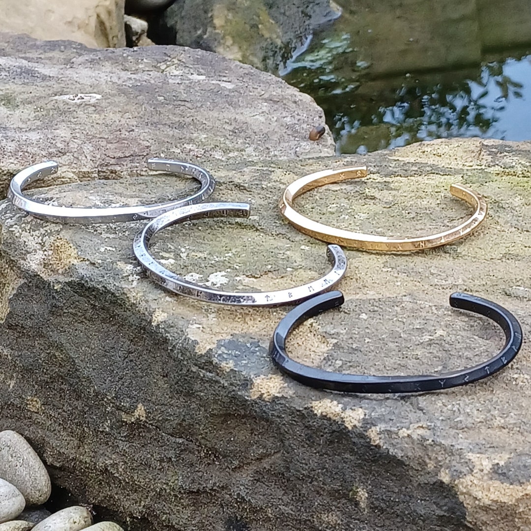 Viking Rune Twisted Bracelet - Mens Stainless Steel Runic Norse Cuff ...