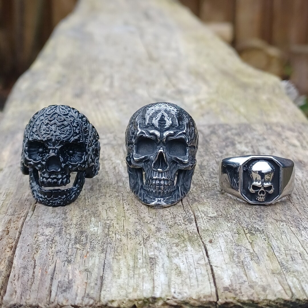 Metal Skull Rings - Stainless Steel Viking Gothic Norse Punk Bands - Etsy