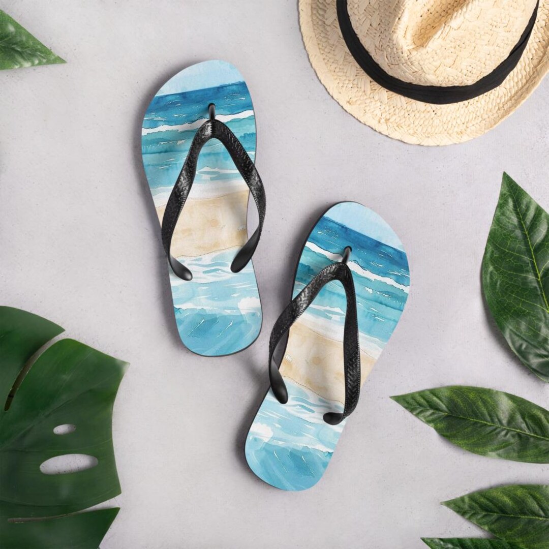 Beach Day Fun Flip-flops - Waves and Sand Design Shoes - Etsy
