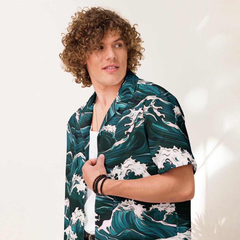 Hawaiian Shirt, Ocean Waves Pattern - Oversized Button Up - Etsy