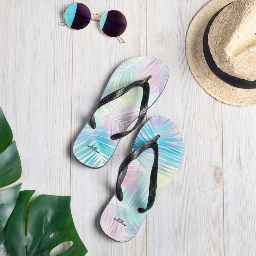 Tropical Pastel Palm Tree Flip-flops, Beach Sandals, Summer Fun Shoes ...