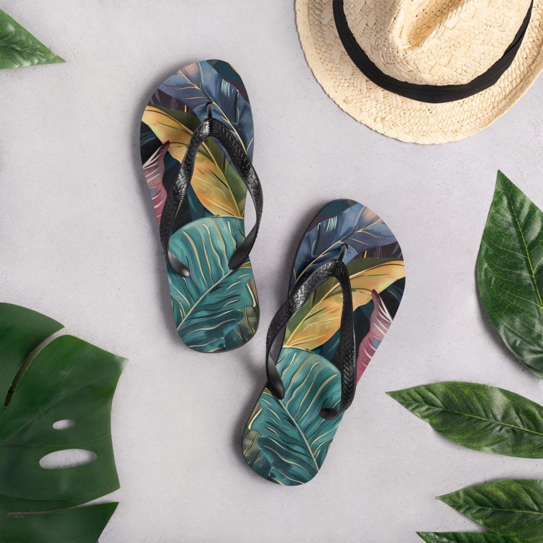 Tropical Leafy Sandal Flip-flops - Summer, Beach, Pool Shoes - Etsy