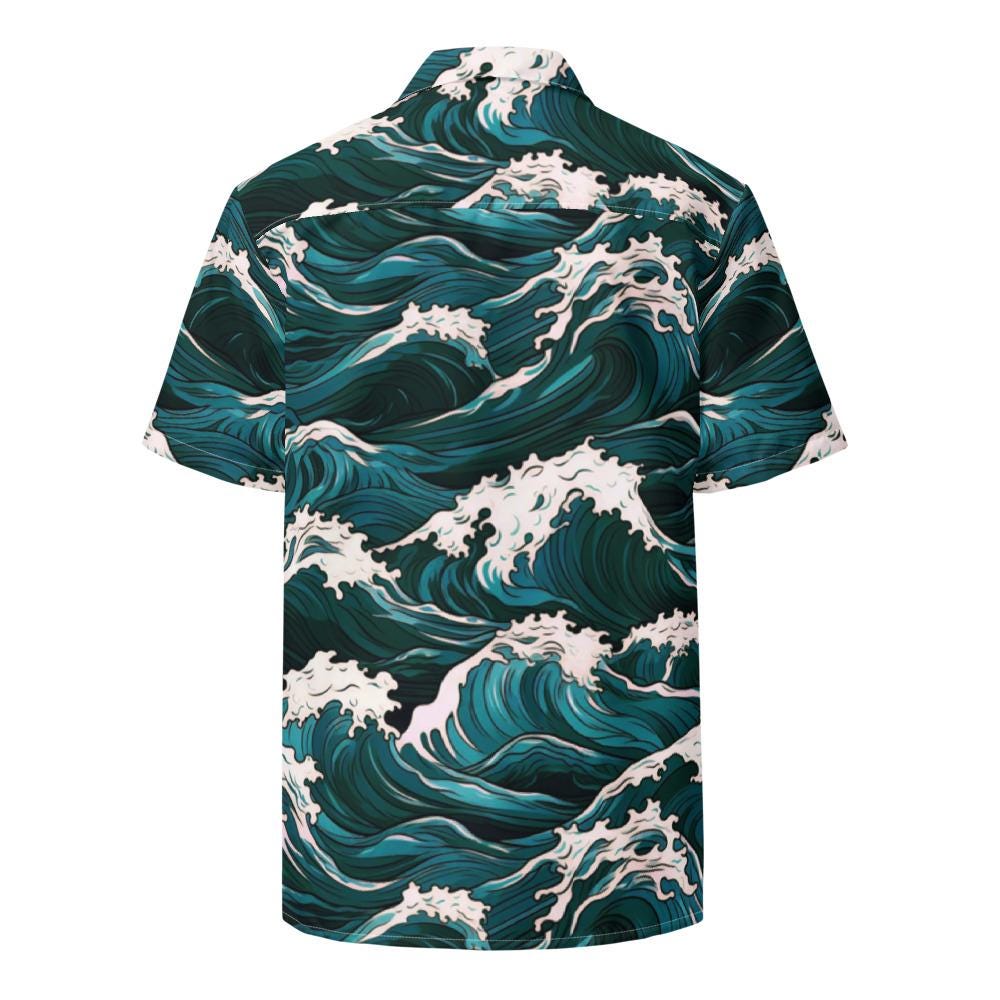 Ocean Wave Hawaiian Shirt, Tropical Aloha Button Down, Oversized Fit - Etsy