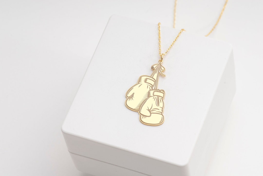 14K Solid Gold Boxing Gloves Necklace, Boxer Jewelry, Fighter Pendant ...