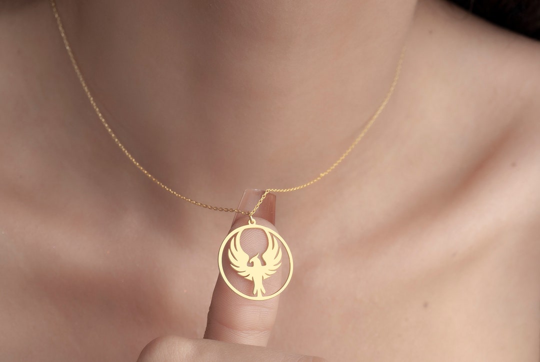 14K Solid Gold Phoenix Necklace, Gold Phoenix Pendant, Bird Necklace ...