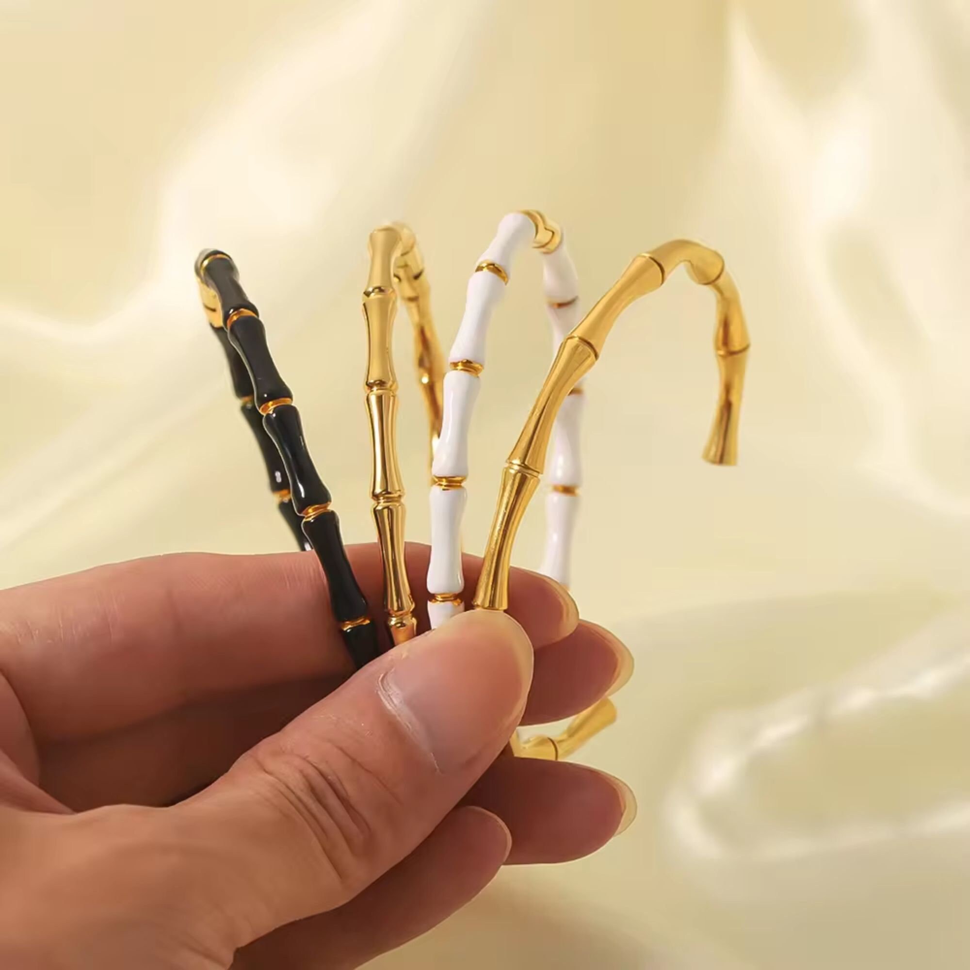 Stainless Steel Bamboo Cuff Bangles, 18K Gold Plated Bamboo Bracelet ...