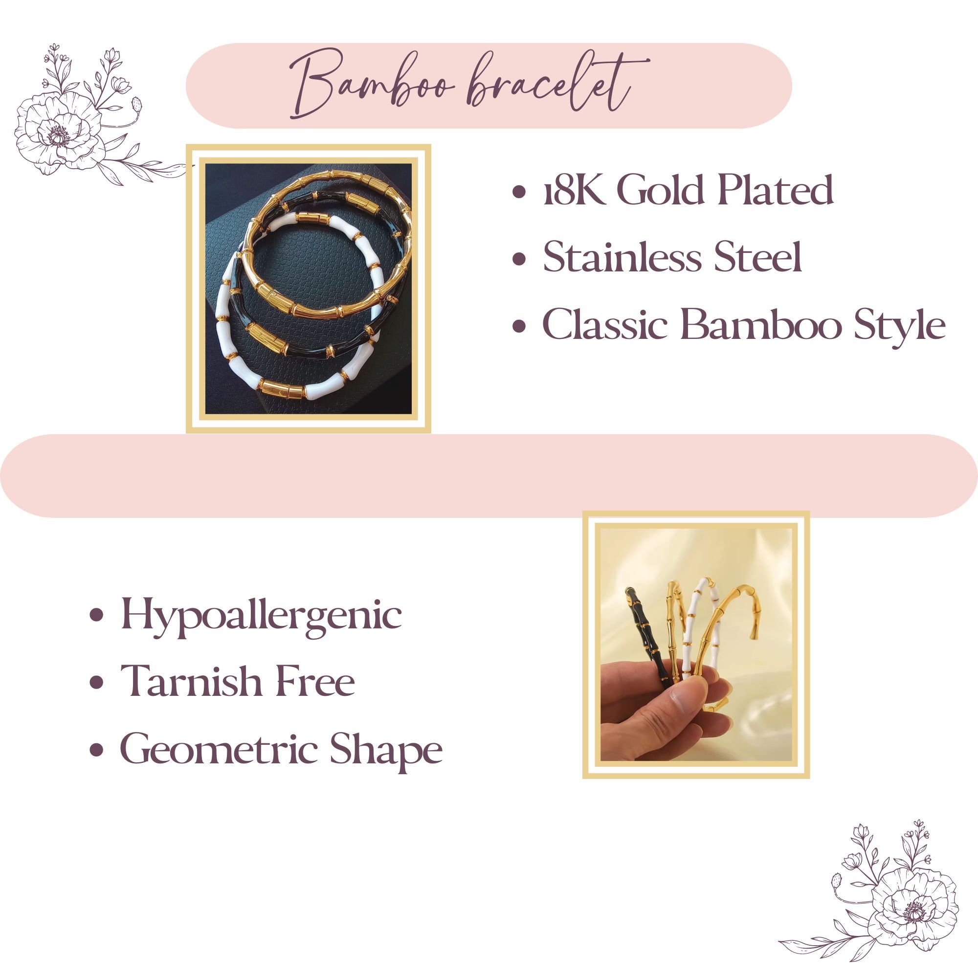 Stainless Steel Bamboo Cuff Bangles, 18K Gold Plated Bamboo Bracelet ...