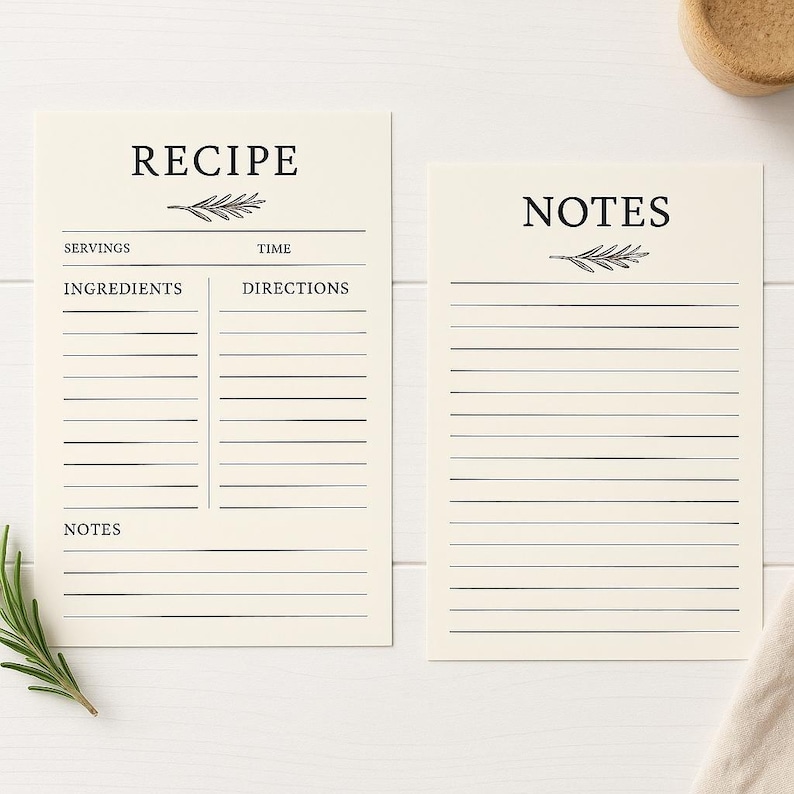 Farmhouse Recipe Card Printable | 4x6 & 5x7 Rustic Kitchen Notes ...