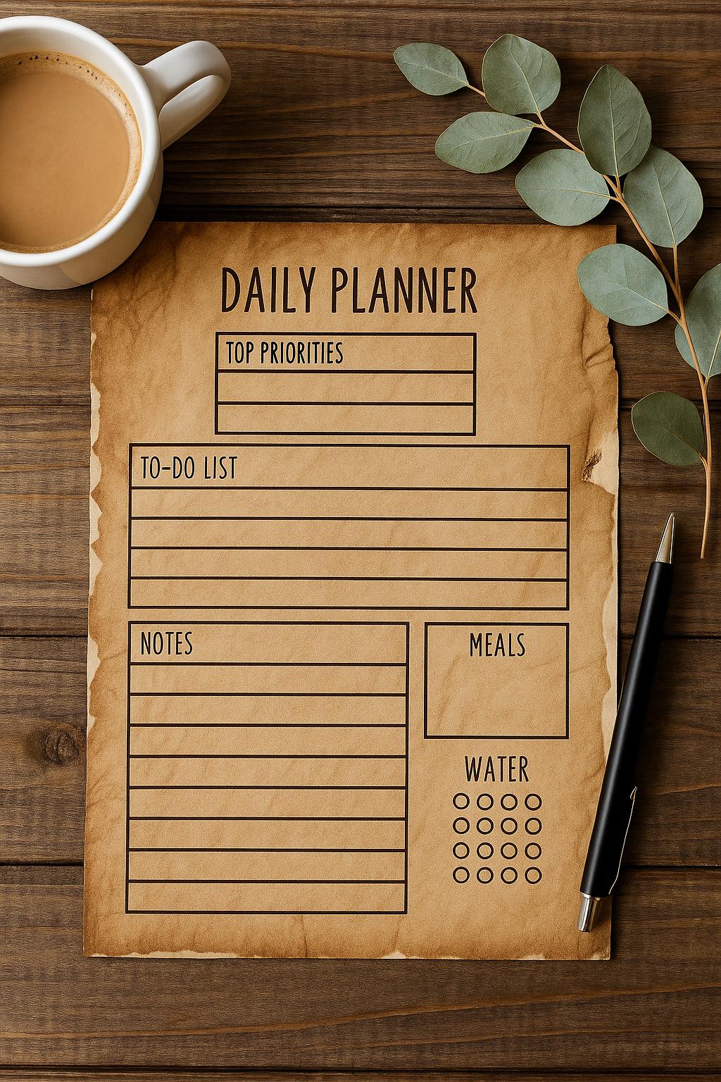 Rustic Daily Planner Printable/vintage Paper Planner Page/pdf Download ...