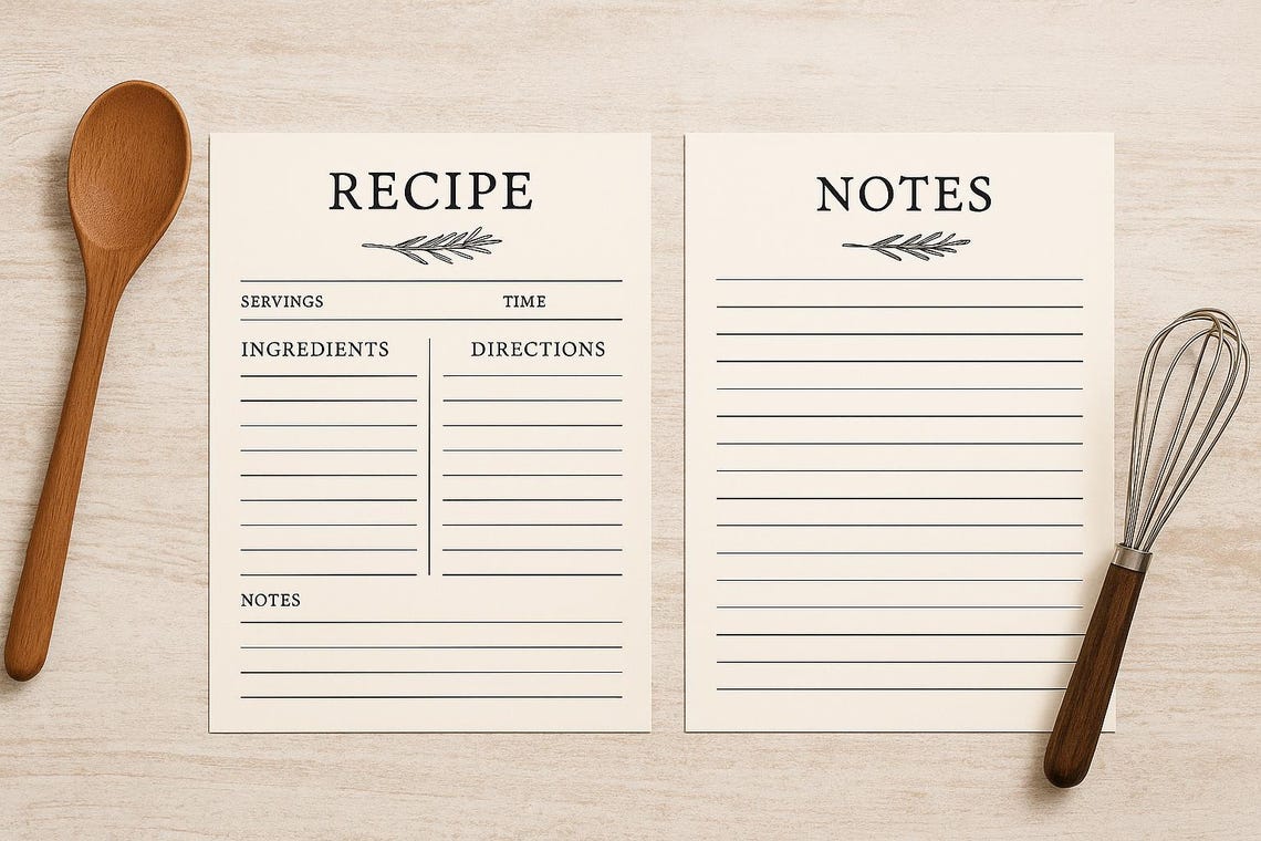 Farmhouse Recipe Card Printable | 4x6 & 5x7 Rustic Kitchen Notes ...