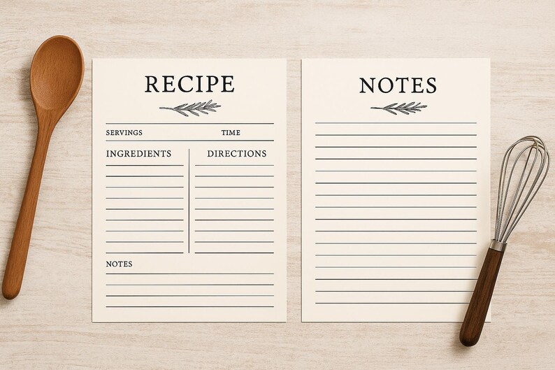 Farmhouse Recipe Card Printable | 4x6 & 5x7 Rustic Kitchen Notes ...