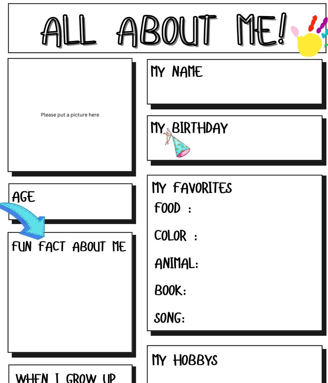 All About Me Printable, Student Worksheet (PDF Pattern) - Etsy
