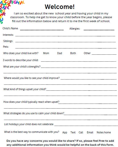 All About Your Child, Back to School Forms, Student Information, Know ...