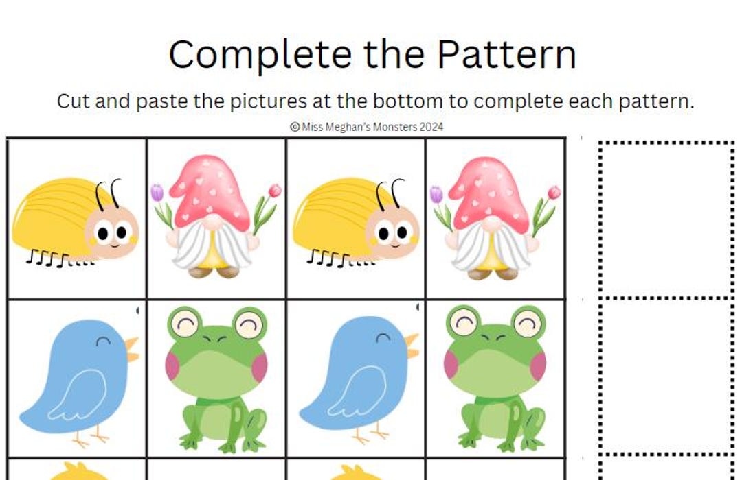 Preschool AB Pattern Monthly Worksheet Packet - Etsy