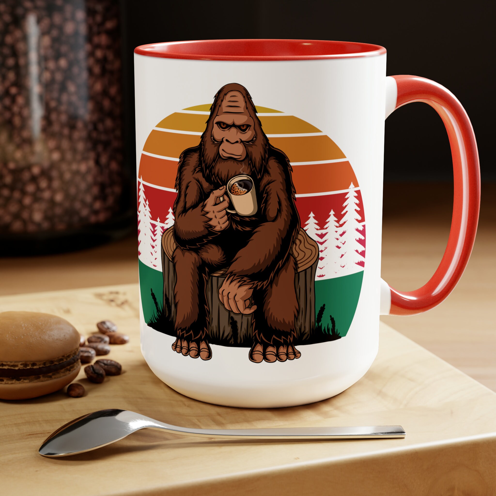 Bigfoot Drinking Coffee Two-tone Coffee Mugs, 15oz - Etsy