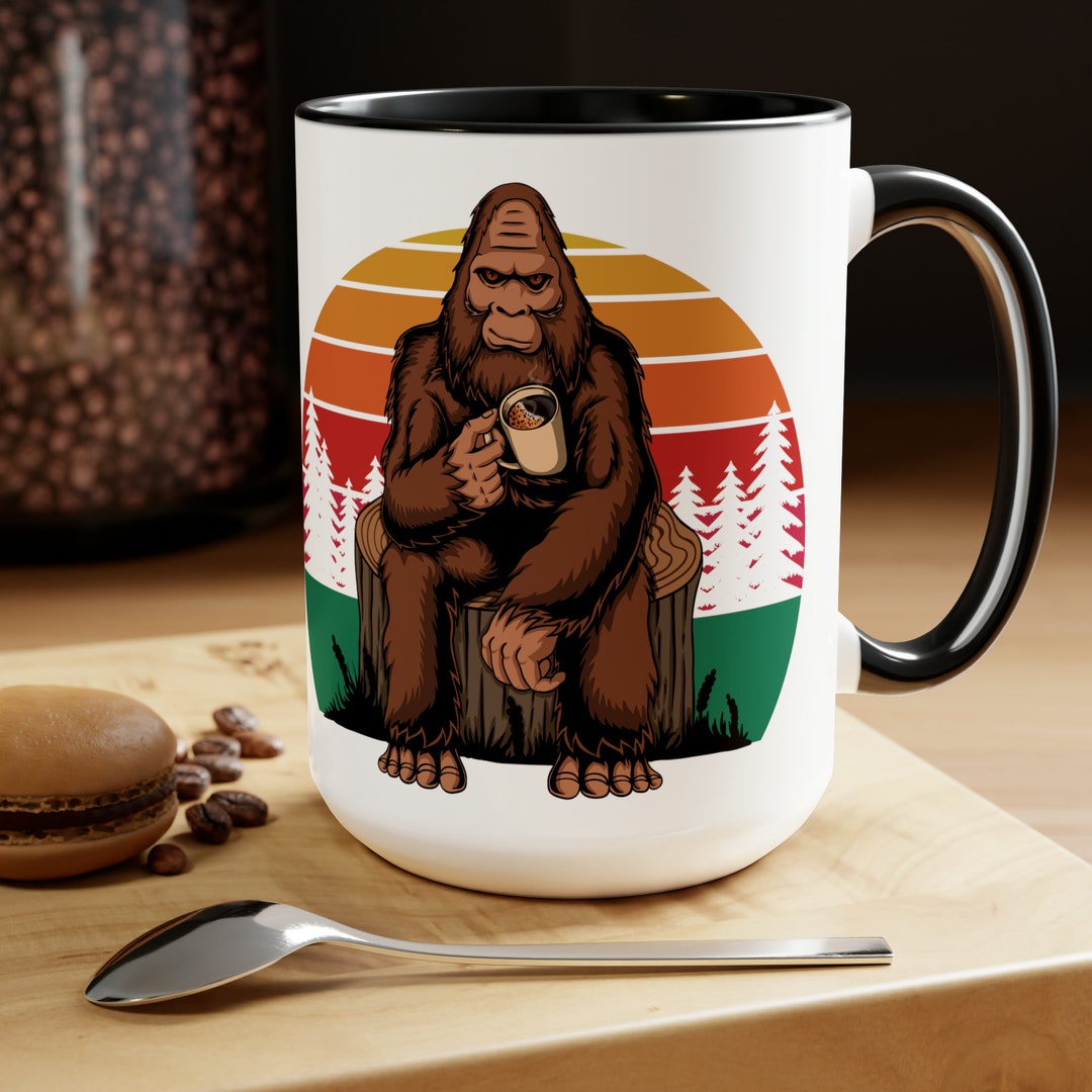 Bigfoot Drinking Coffee Two-tone Coffee Mugs, 15oz - Etsy