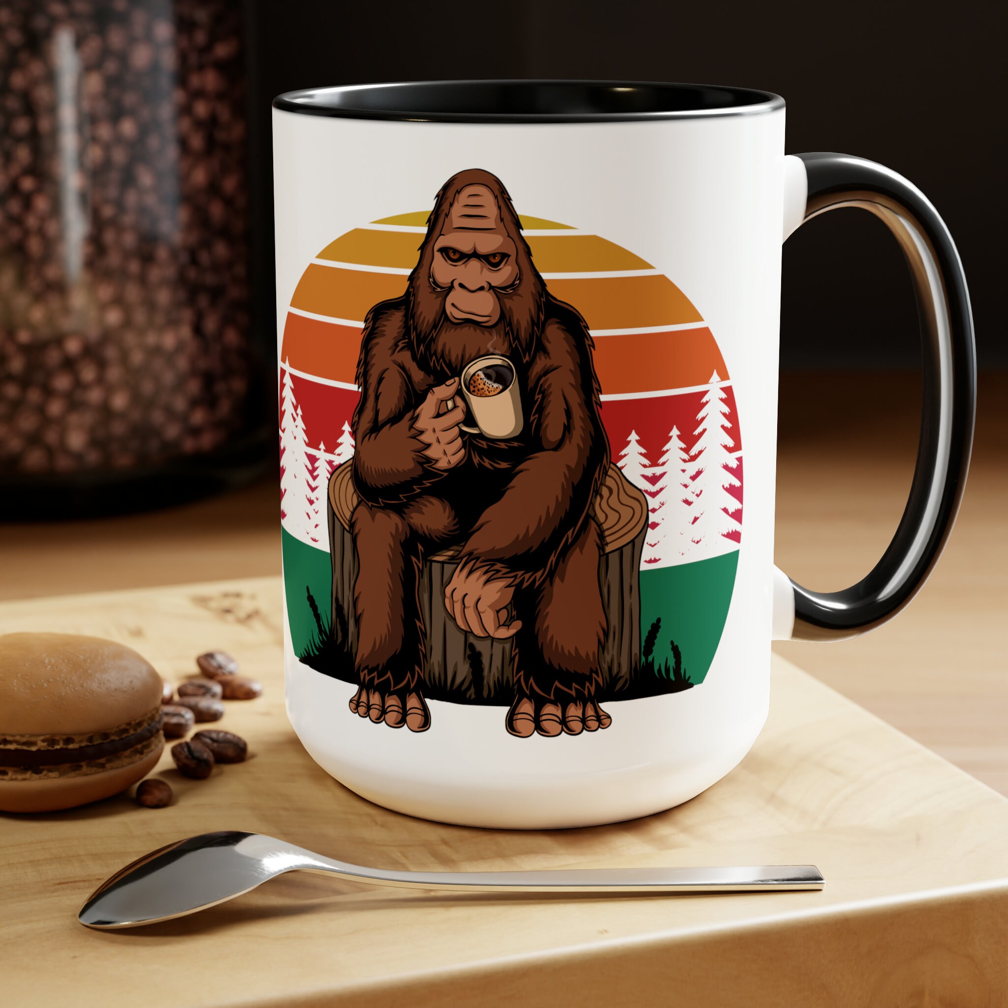 Bigfoot Drinking Coffee Two-tone Coffee Mugs, 15oz - Etsy