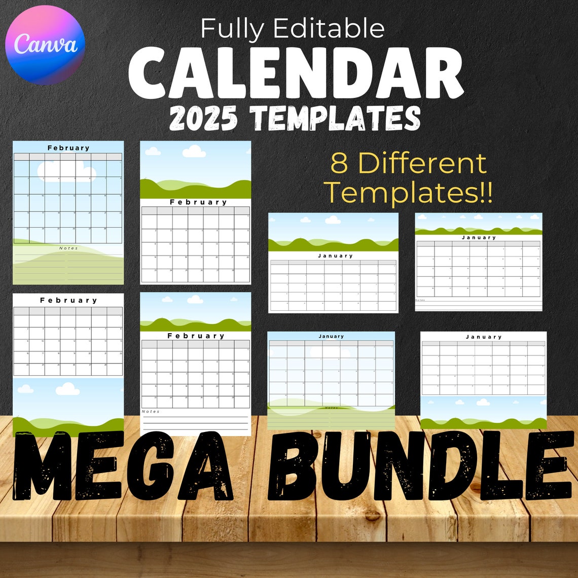 2025 Fully Editable Calendar Canva Frame Template Mega Bundle Instant ...